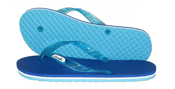 Locals Mens Blue Ocean Striped Rubber Flip-Flops - Aloha Shoes Shipping